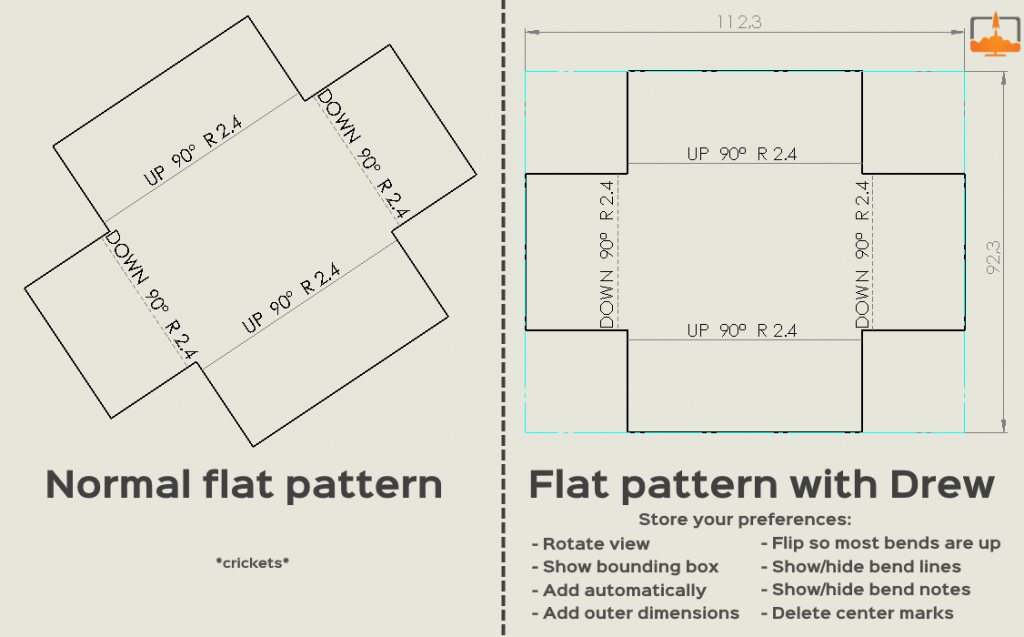 How to add a scaled flat pattern view - Drew settings - CAD Booster