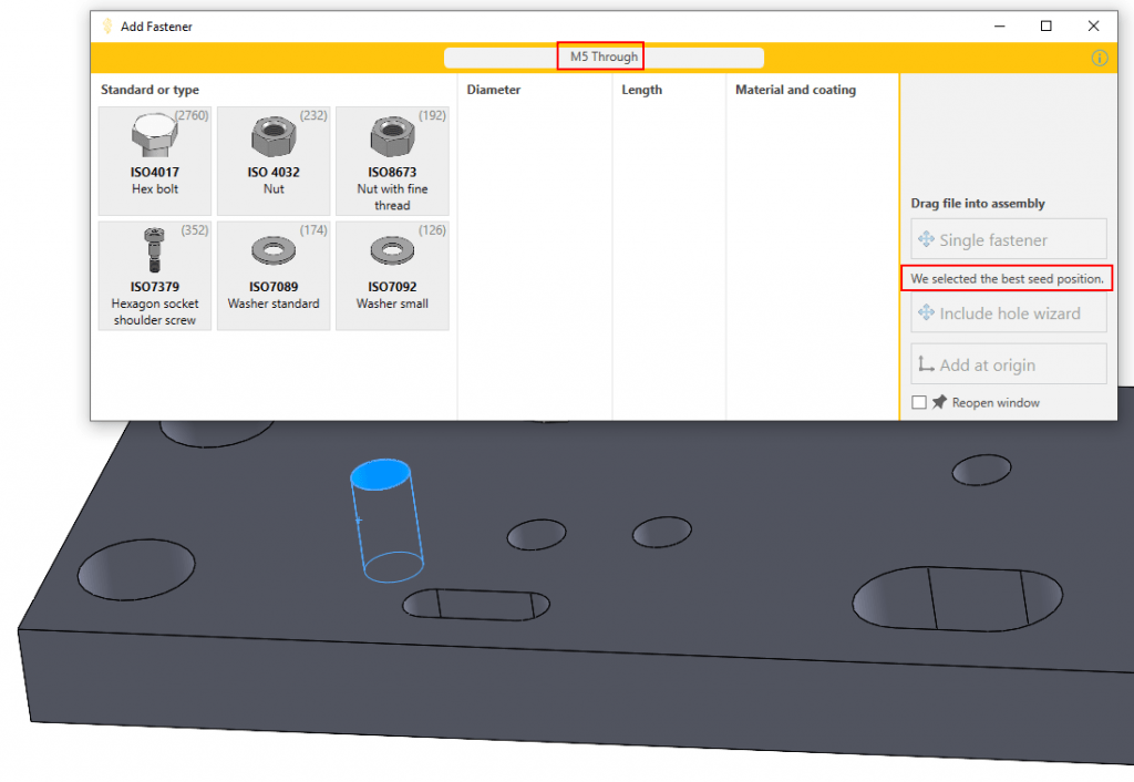 How to use the Add Fastener window - Lightning - CAD Booster